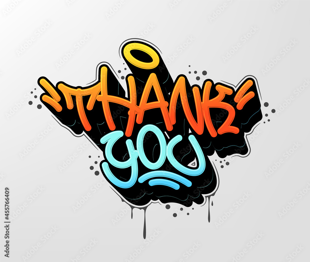 Thank you tag graffiti style label lettering. Vector Illustration Stock ...