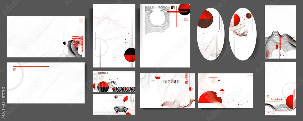 Black white red colors poster design Japanese style templates set ...