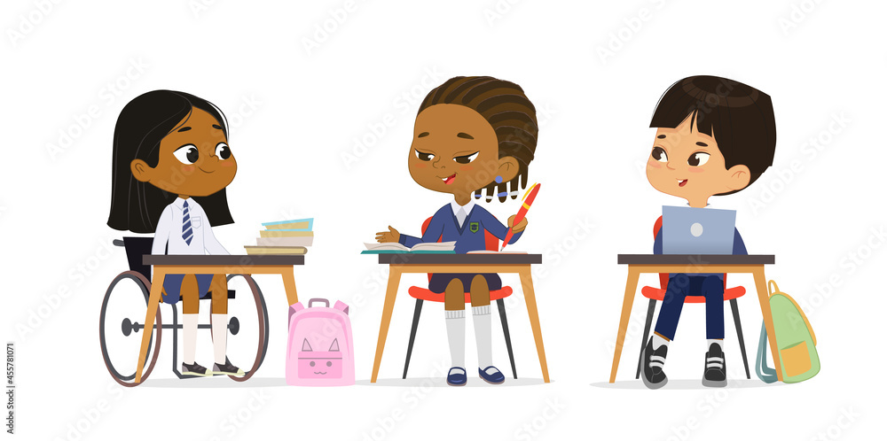 Happy elementary pupils at lesson diversity inclusion education class ...