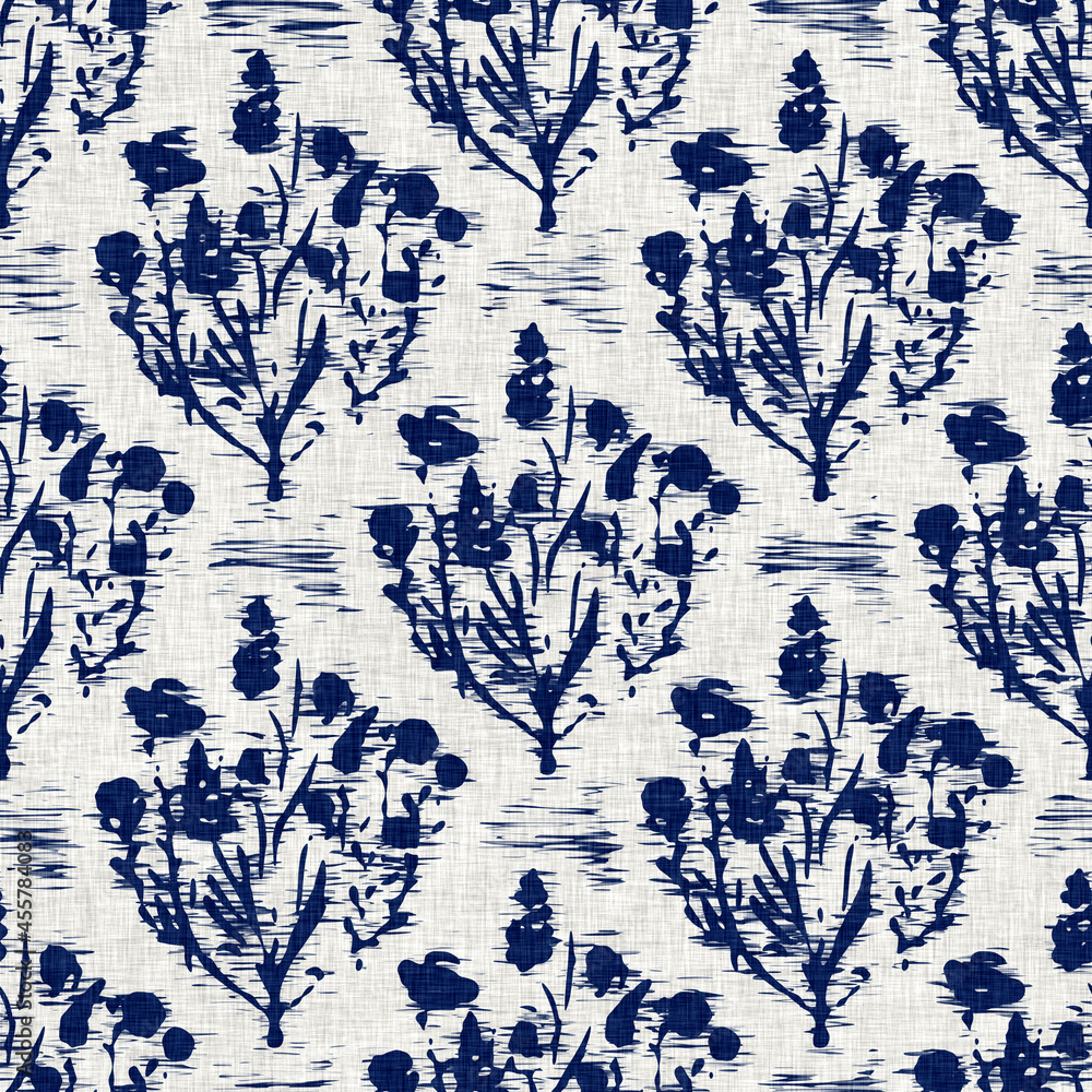 Indigo dyed fabric flower pattern texture. Seamless textile fashion ...