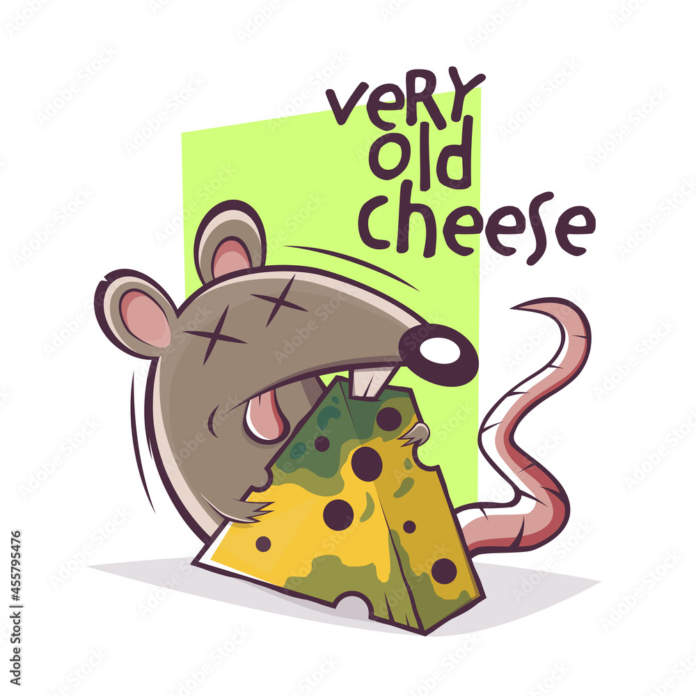 cartoon mouse with very old cheese Stock Vector | Adobe Stock