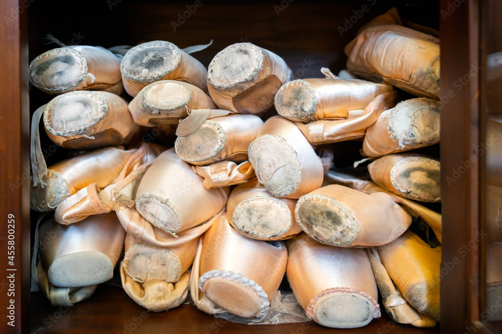Pile Of Used Ballet Pointe Shoes Of A Ballerina. Stock Photo | Adobe Stock