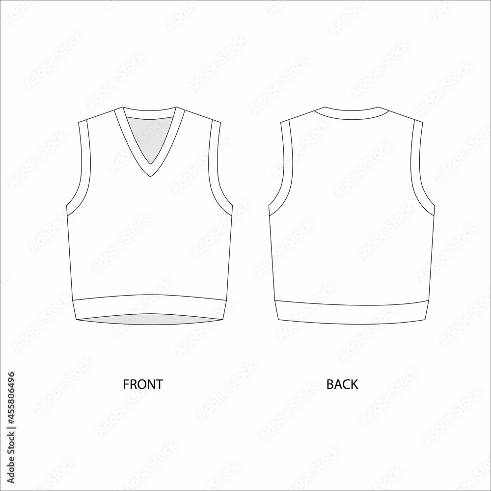 Vest technical drawing. Vest female template. Sleeveless shirt, vector ...