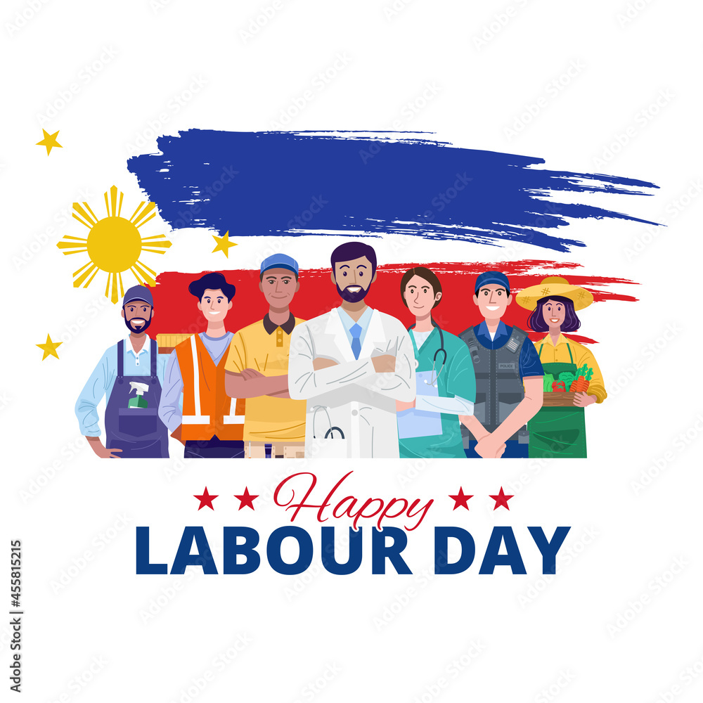 Happy Labor Day. Various occupations people standing with The ...