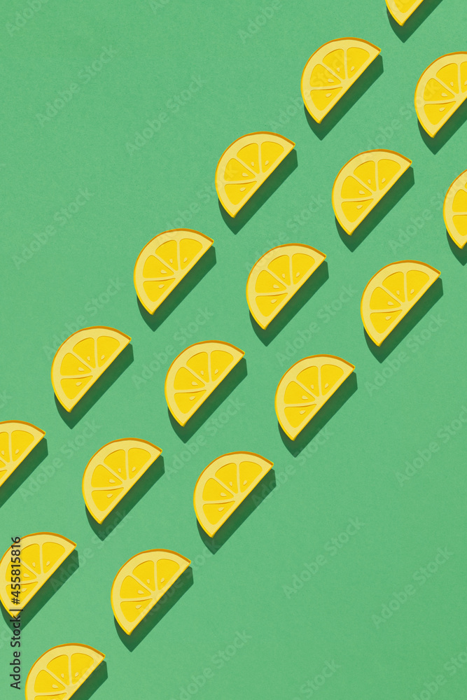 Tiled seamless pattern of papercraft layers lemon slices in modern ...
