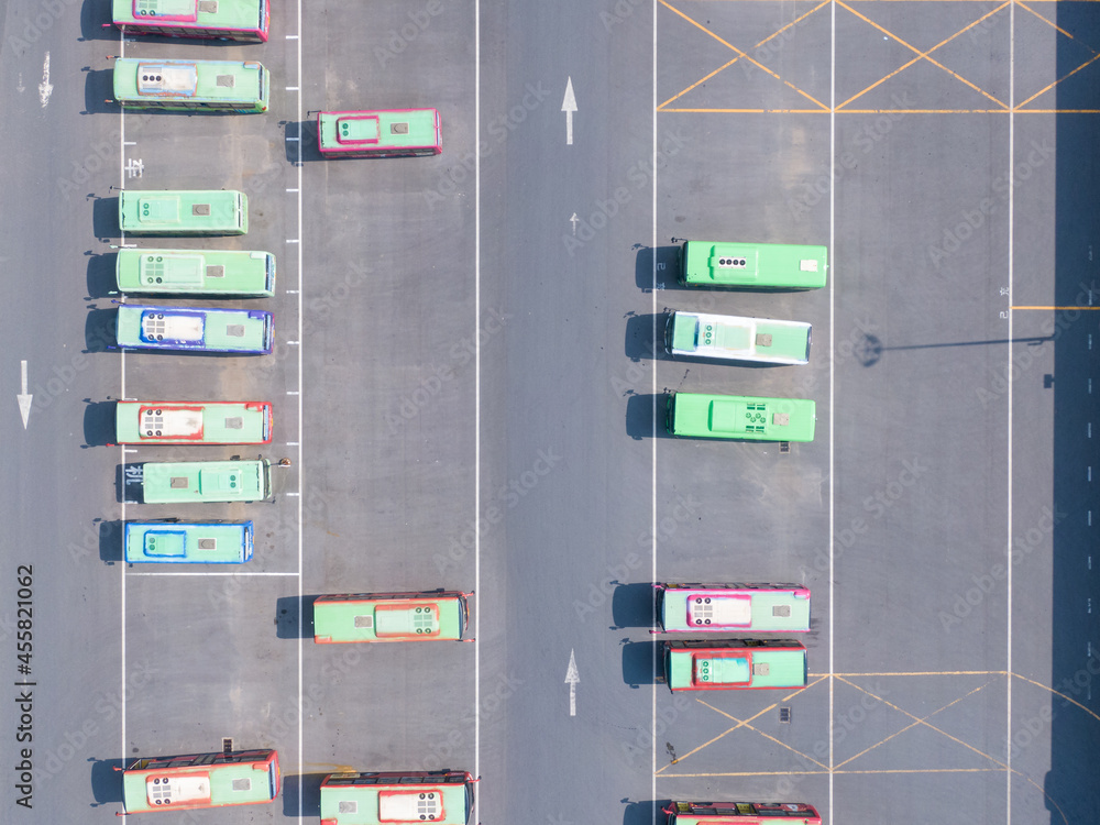 Top-down aerial view into a bus depot Stock Photo | Adobe Stock
