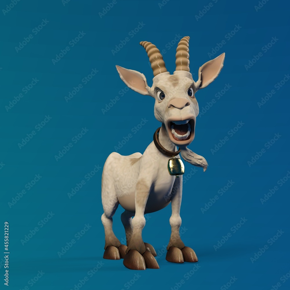 3D-illustration of a cute and funny cartoon goat shouting. isolated ...