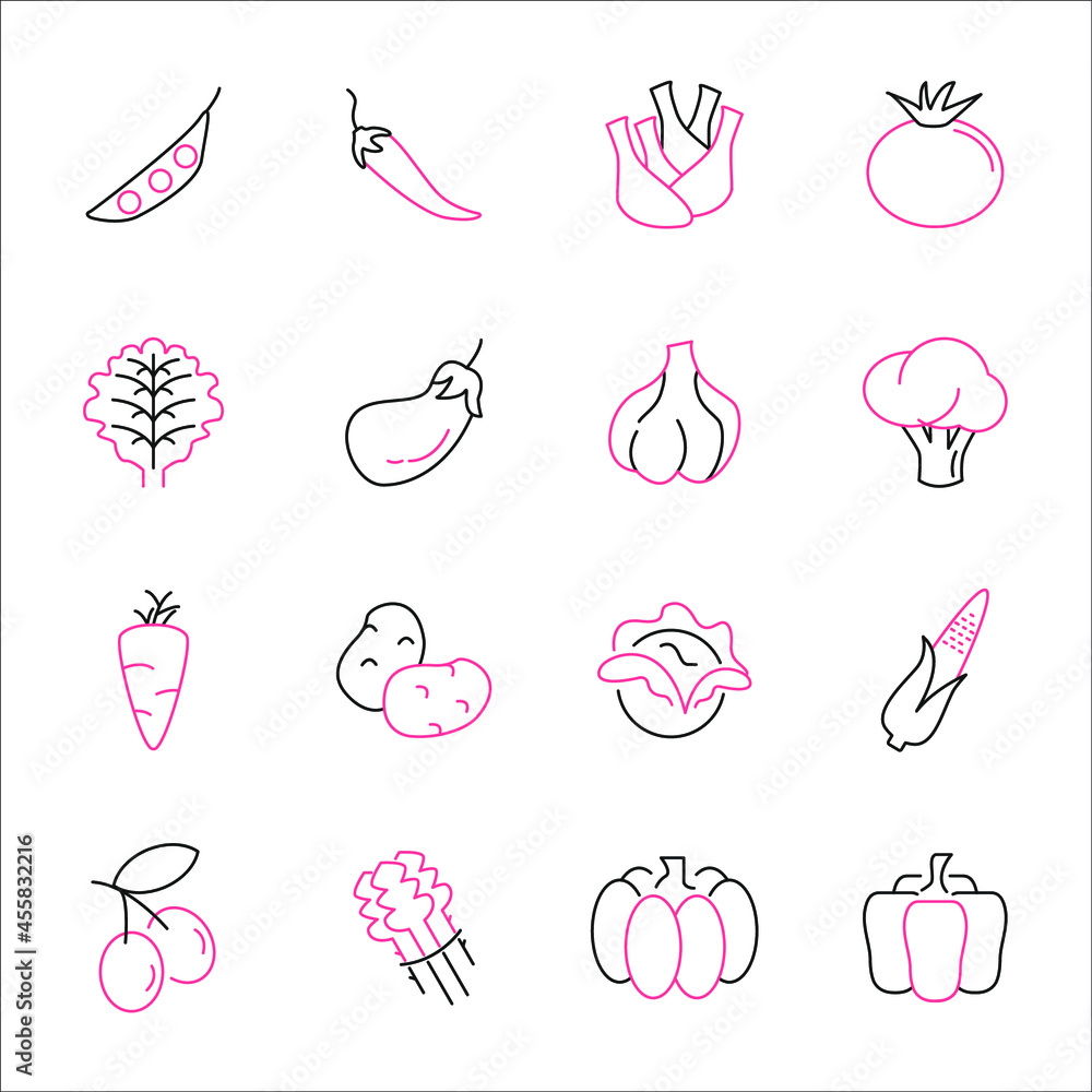 Vegetables icons set. Vegetables pack symbol vector elements for ...