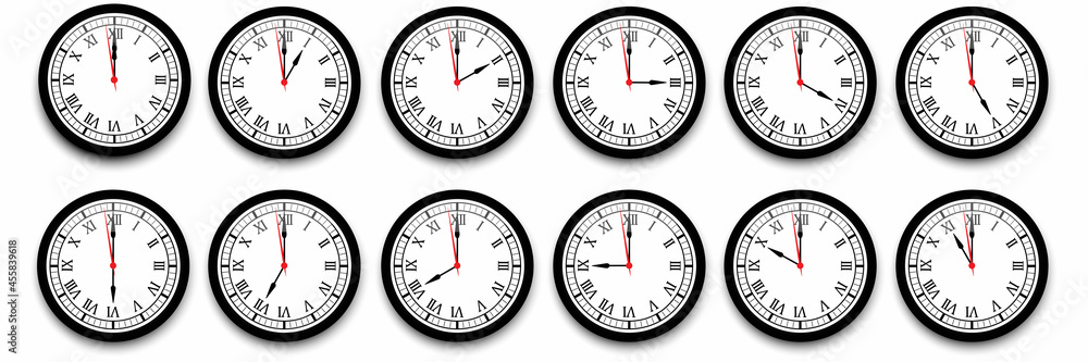 Clock icon set. Watch, time icon vector. Realistic wall clock set. Time ...