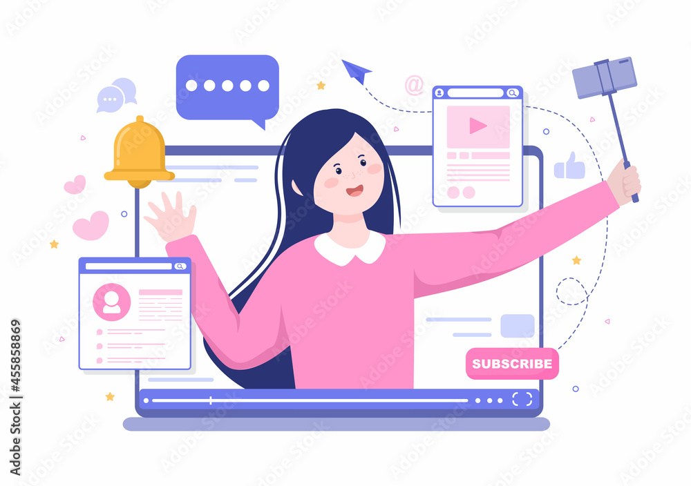 Content Creator Background Vector Illustration of Freelancer Blogger ...