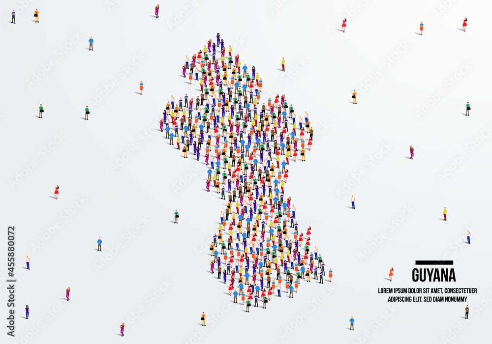 Guyana Map. A large group of people form to create a shape of the ...