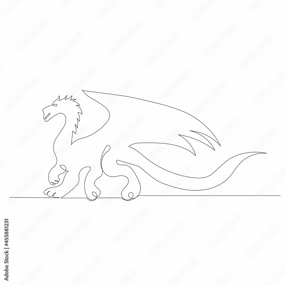 dragon drawing by one continuous line, sketch Stock Vector | Adobe Stock