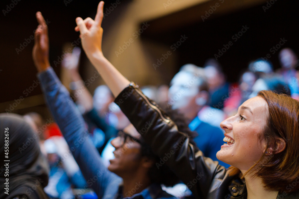 Eager audience asking questions Stock Photo | Adobe Stock