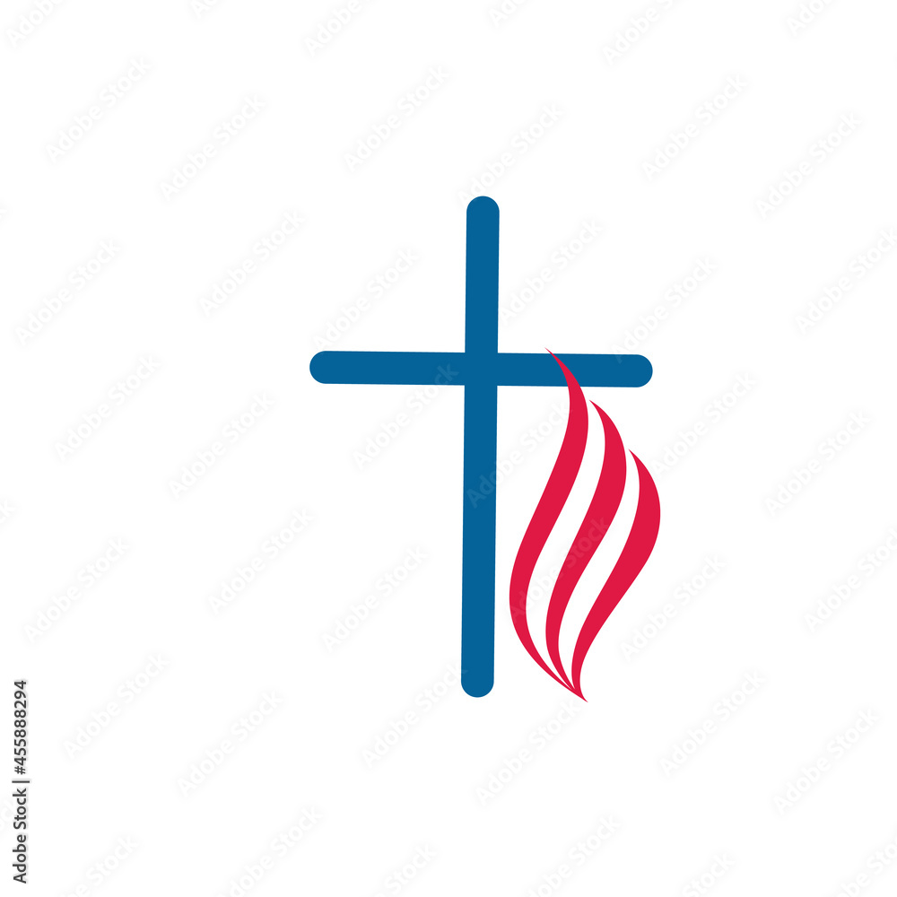 Cross on fire christian church logo. Vector icon for christian ...