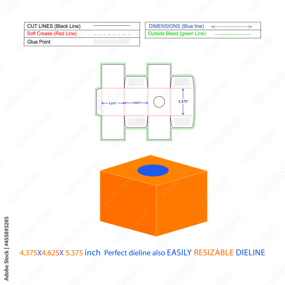 Luxury facial tissue box 4.375X4.625X5.375 inch dieline template and ...