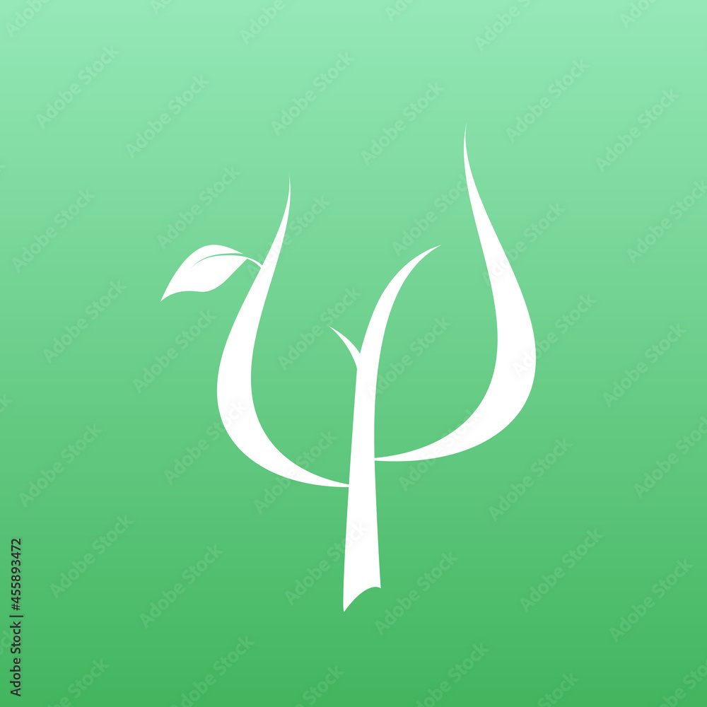 Logo for psychologists. Greek letter Psi with leaves. Neuropsychology ...