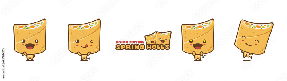 cute spring roll mascot character, food cartoon illustration, with ...