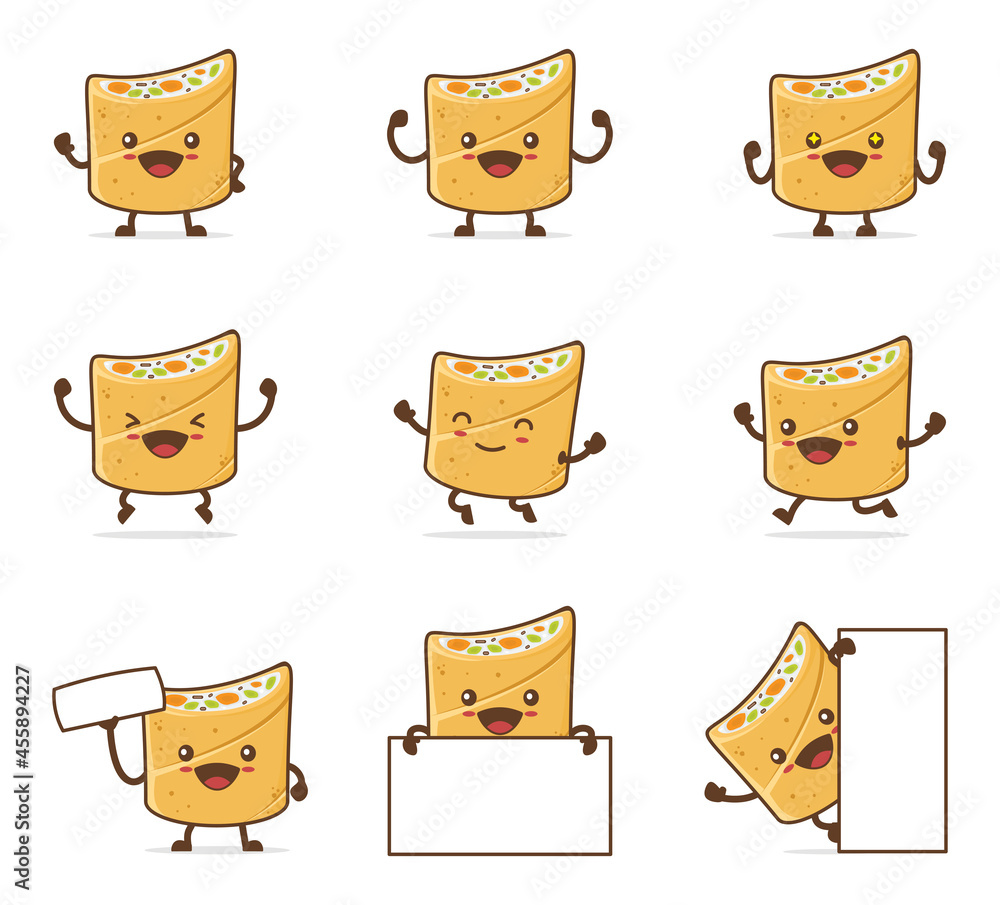 cute spring roll cartoon character. with happy facial expressions and ...