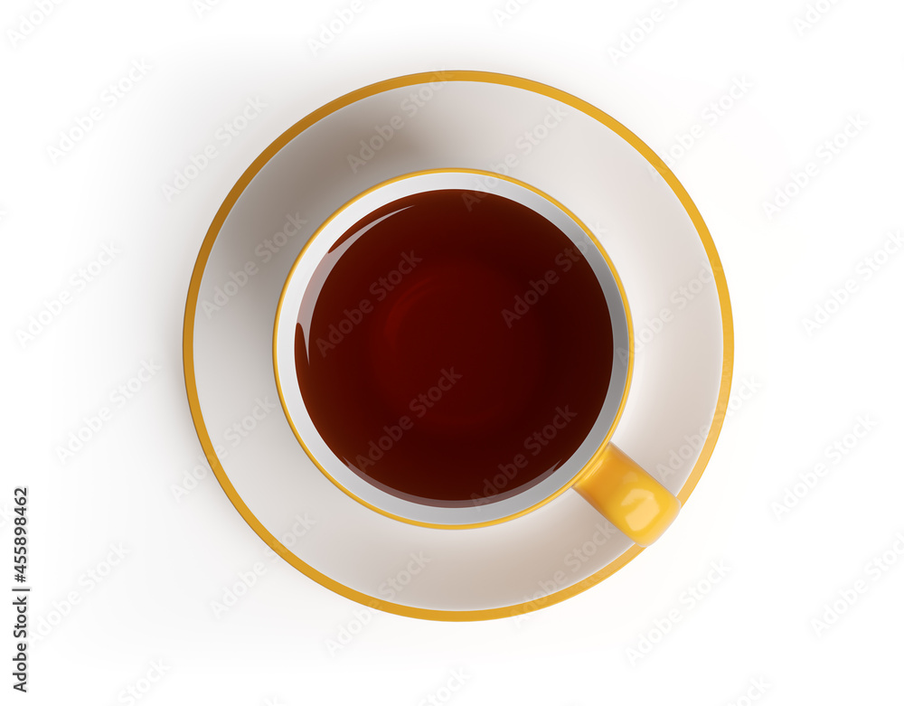 cup of tea on a saucer top view isolated on white background Stock ...