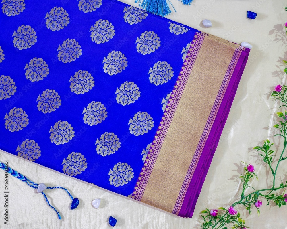 Traditional Indian silk Saree. Indian Silk Fabric clothing. Banarasi ...