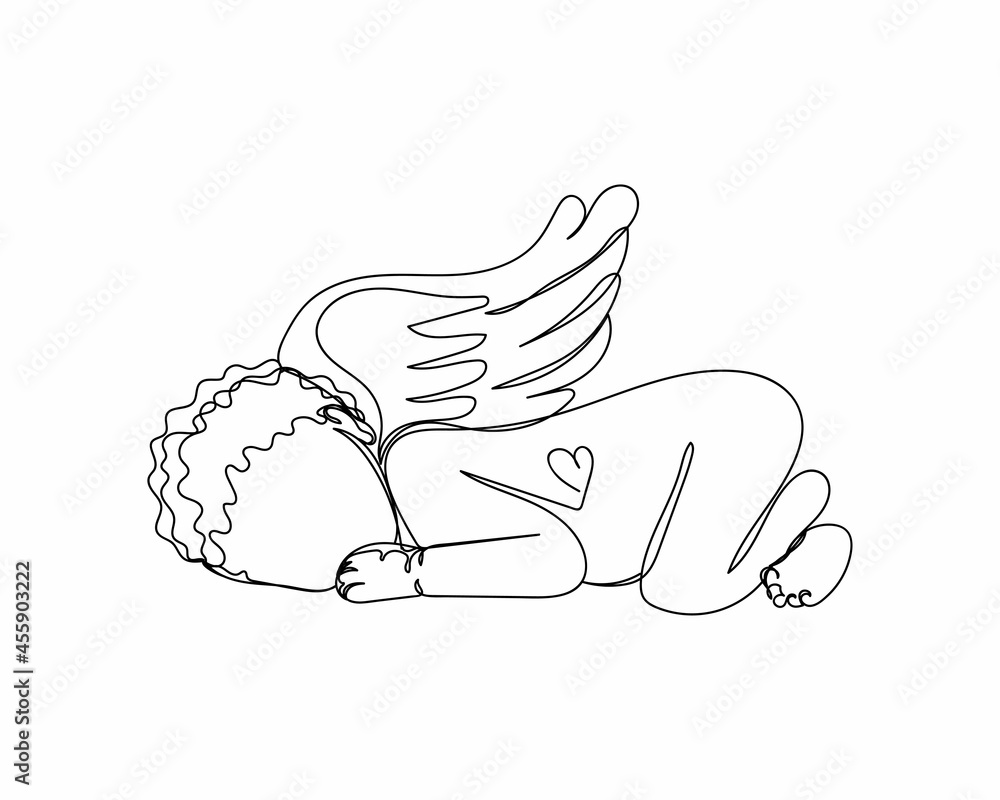 Continuous one line drawing of little baby angel icon christmas concept ...