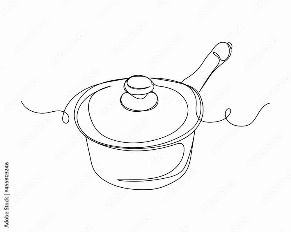 Continuous one line drawing of soup pot icon cooking concept in ...