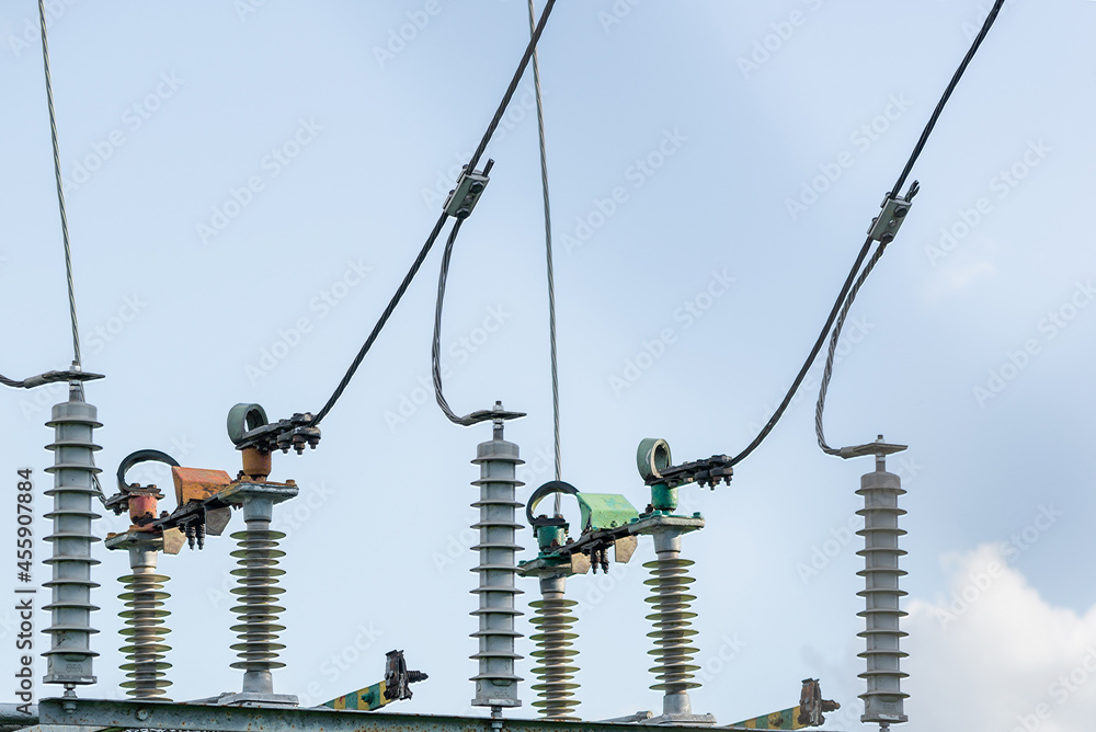 High voltage electric generator insulators.Detail of high voltage ...