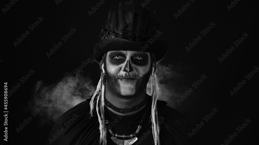 Scary guy in thematic carnival costume of Halloween skeleton wearing ...