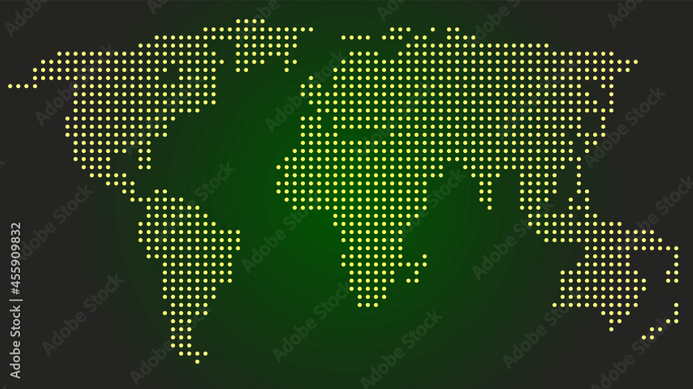 Yellow dots vector world map with dark background, globe, travel ...