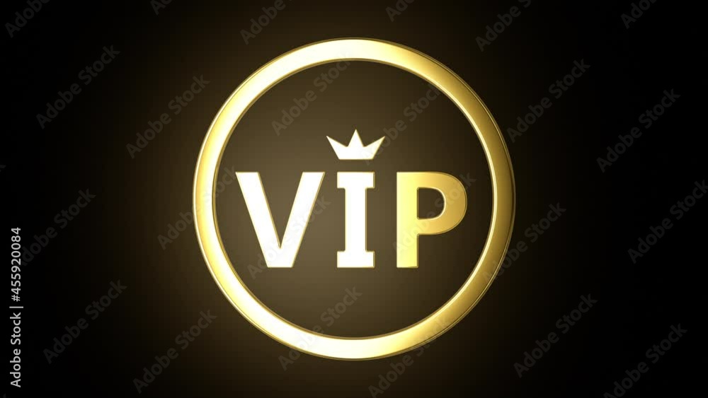 Golden VIP logo rotating inside gold ring with glow effect against ...