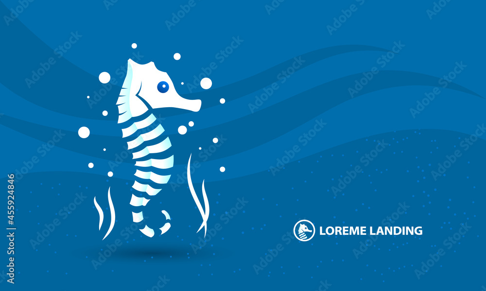 Abstract Sea horse banner template. White vector sea horse with air ...