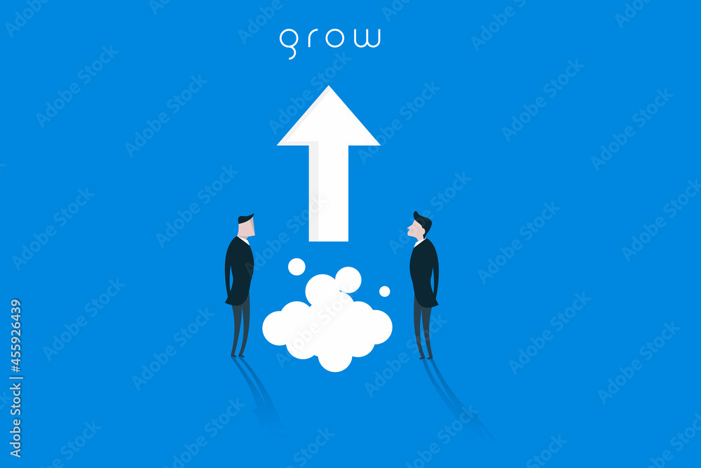 grow vector concept - two businessmans staring at starting arrow to go ...