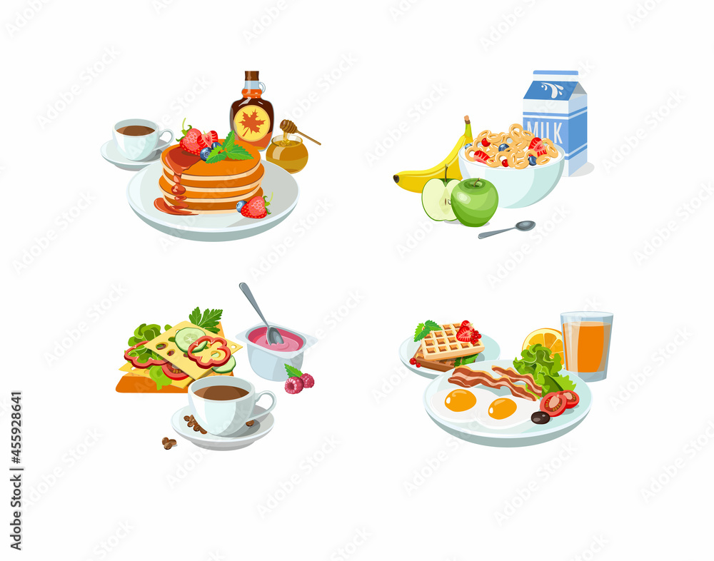 Breakfast banners template food design with different samples of set ...
