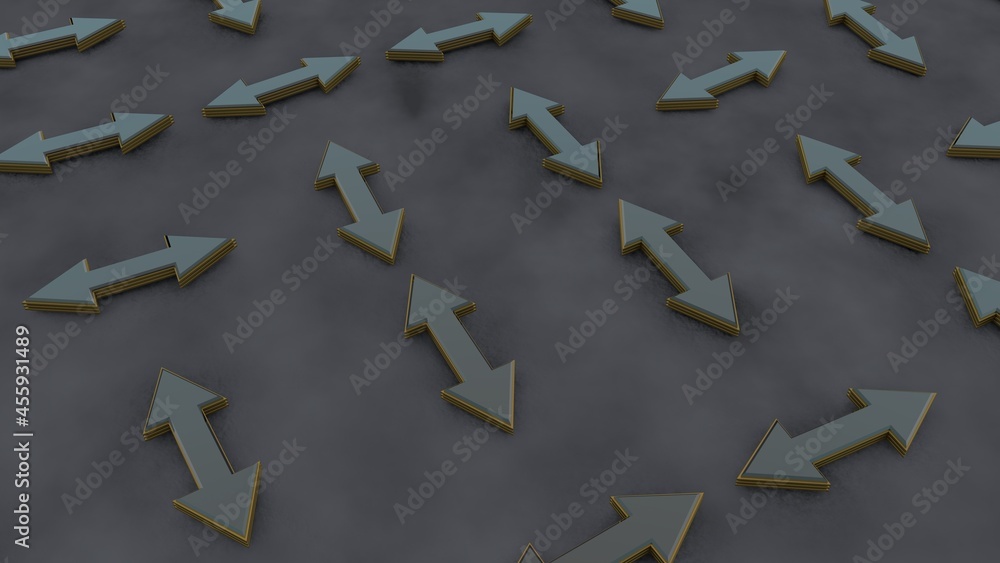 3d rendering of an abstract metal background. A set of two-sided ...