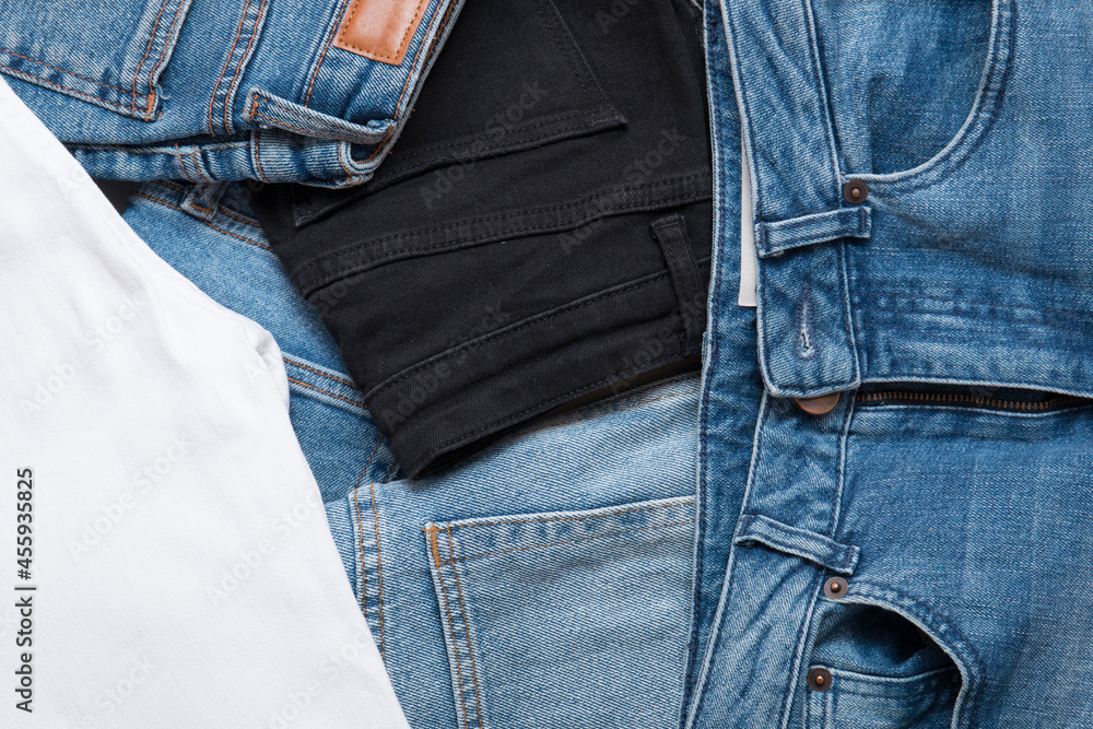 Different types of jeans. Jeans of different colors. Jeans texture ...