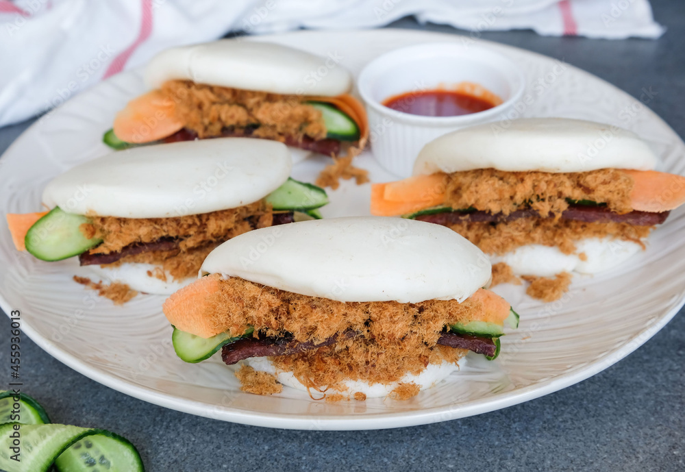 Delicious homemade snacks. Steamed Guo Bao with Meat Floss & Bakkwa aka ...
