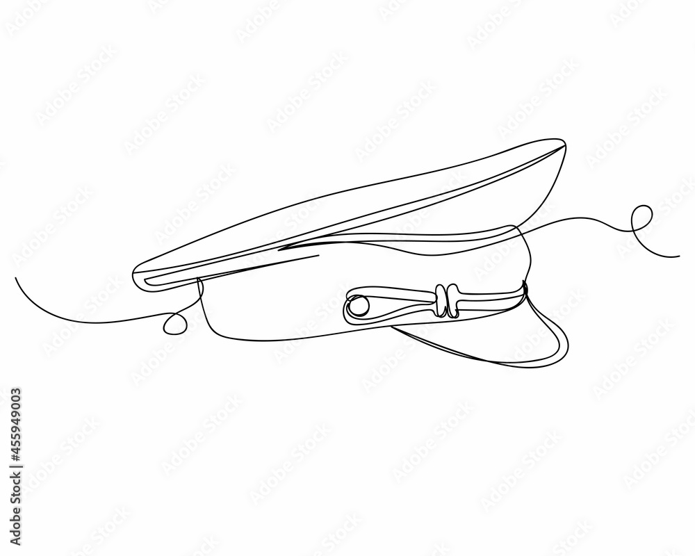 Continuous one line drawing of soldier army officer forage cap icon in ...