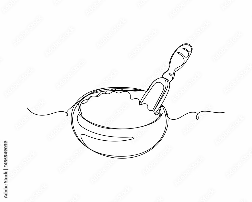Continuous one line drawing of bowl of spices icon in silhouette on a ...