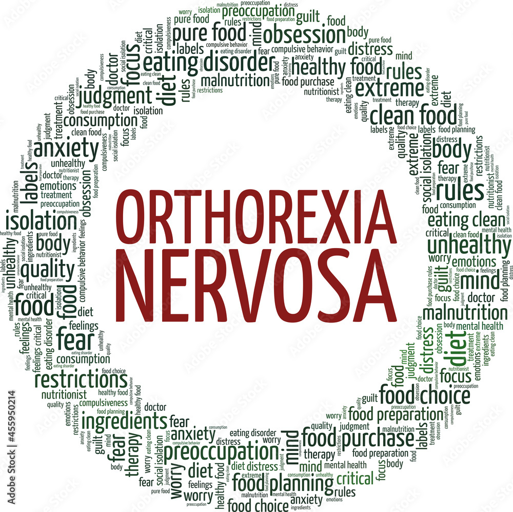 Orthorexia Nervosa vector illustration word cloud isolated on a white ...