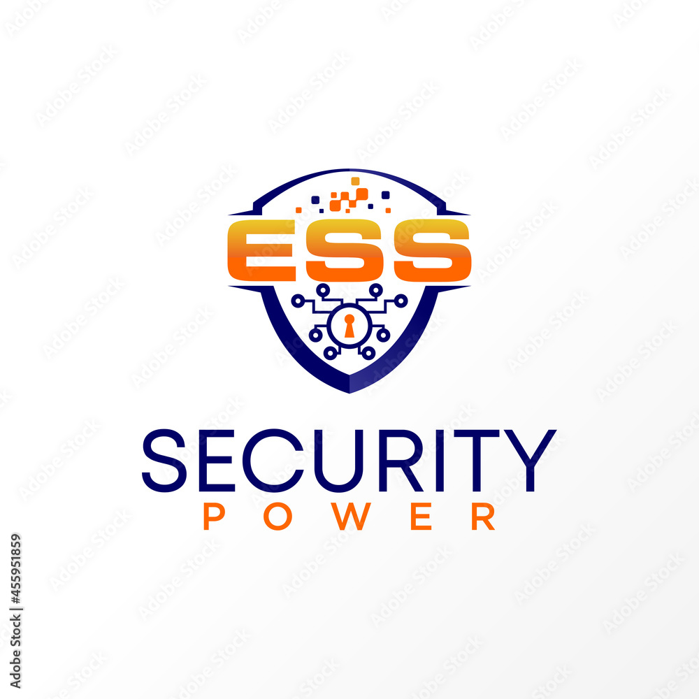 Letter or word ESS sans serif font in guide or shield with hole key and ...