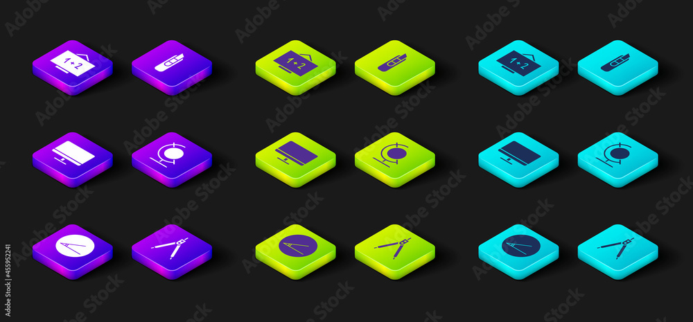 Set Acute angle, Drawing compass, Computer monitor screen, Earth globe ...