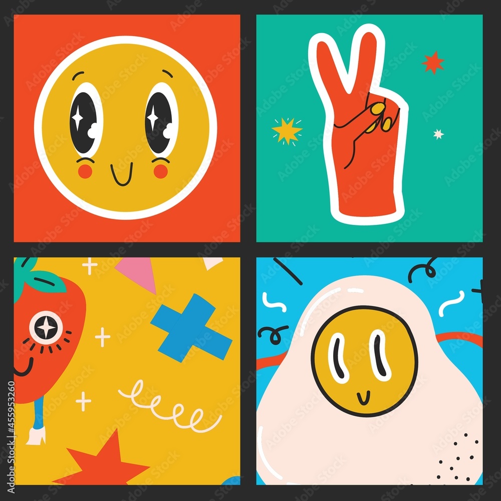 Big Set of Different colored Vector illustartion posters in Cartoon ...