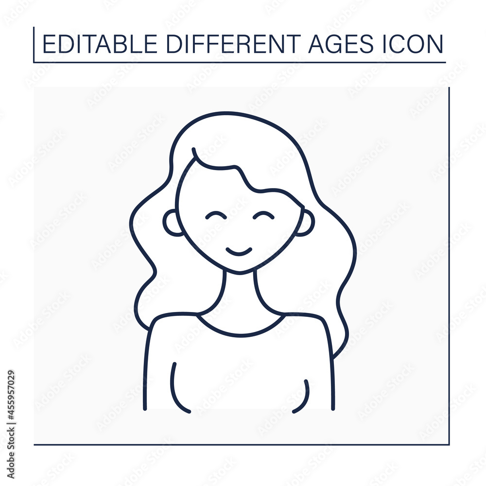Early adulthood line icon. Adult strong woman. Happy young female ...