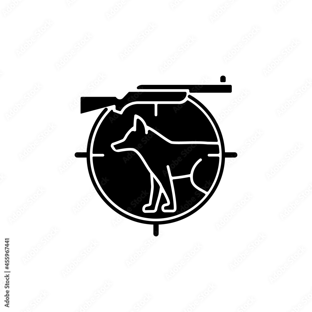Small game hunting black glyph icon. Pursue and kill smaller side ...