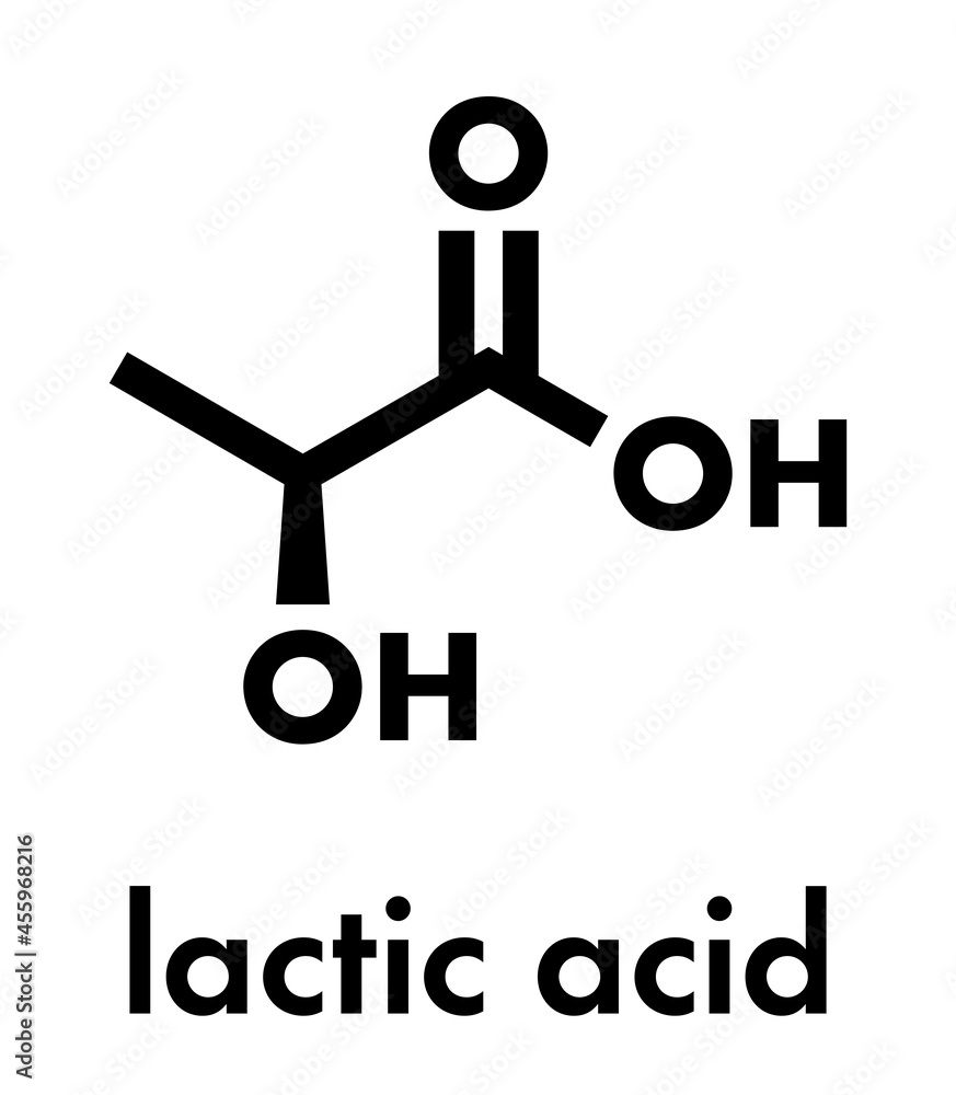 Lactic acid (L-lactic acid) milk sugar molecule. Building block of ...