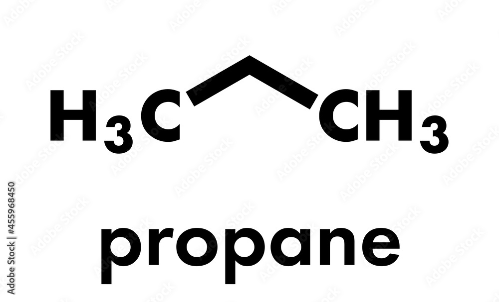 Propane hydrocarbon molecule. Alkane used as fuel in portable stoves ...