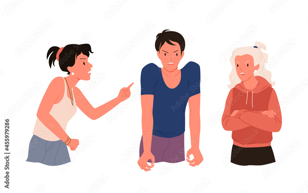 Quarrel fight of angry people group vector illustration. Cartoon ...