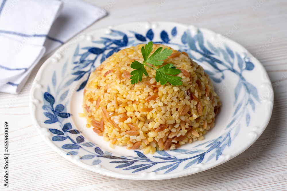 Traditional delicious Turkish food, bulgur pilaf with vermicelli ...