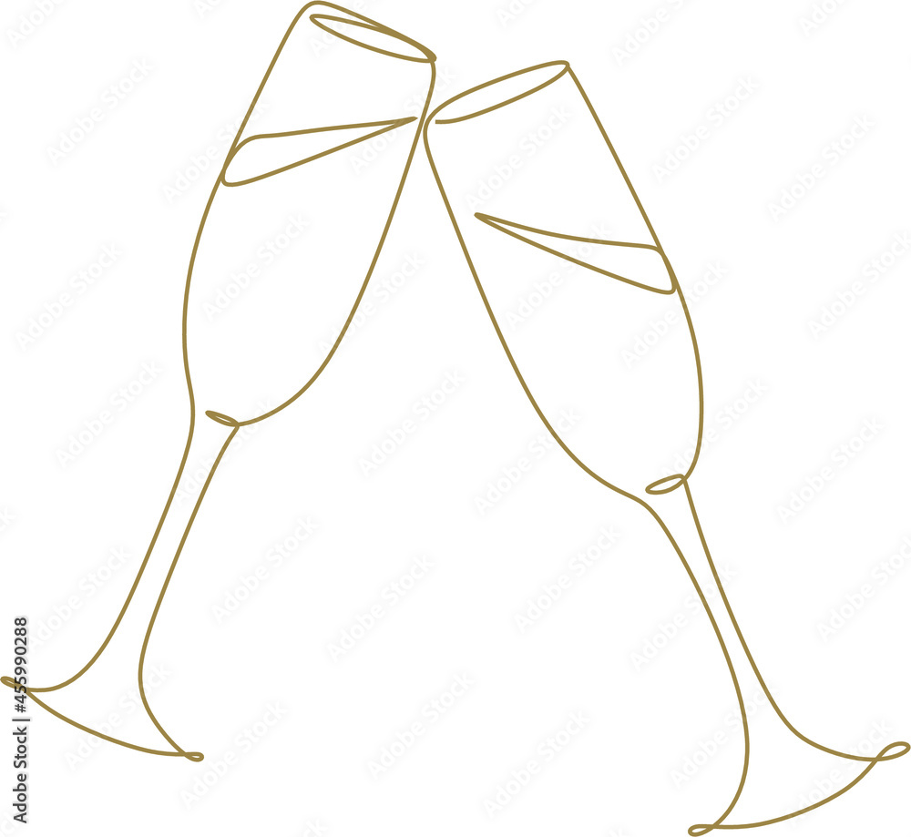 champagne bottles with cork shooting. One line drawing of an isolated ...