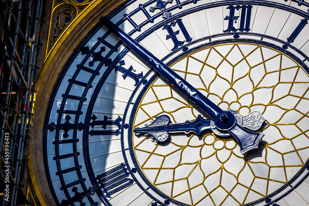 The Big Ben clock tower restored with dials and clock hands repainted ...